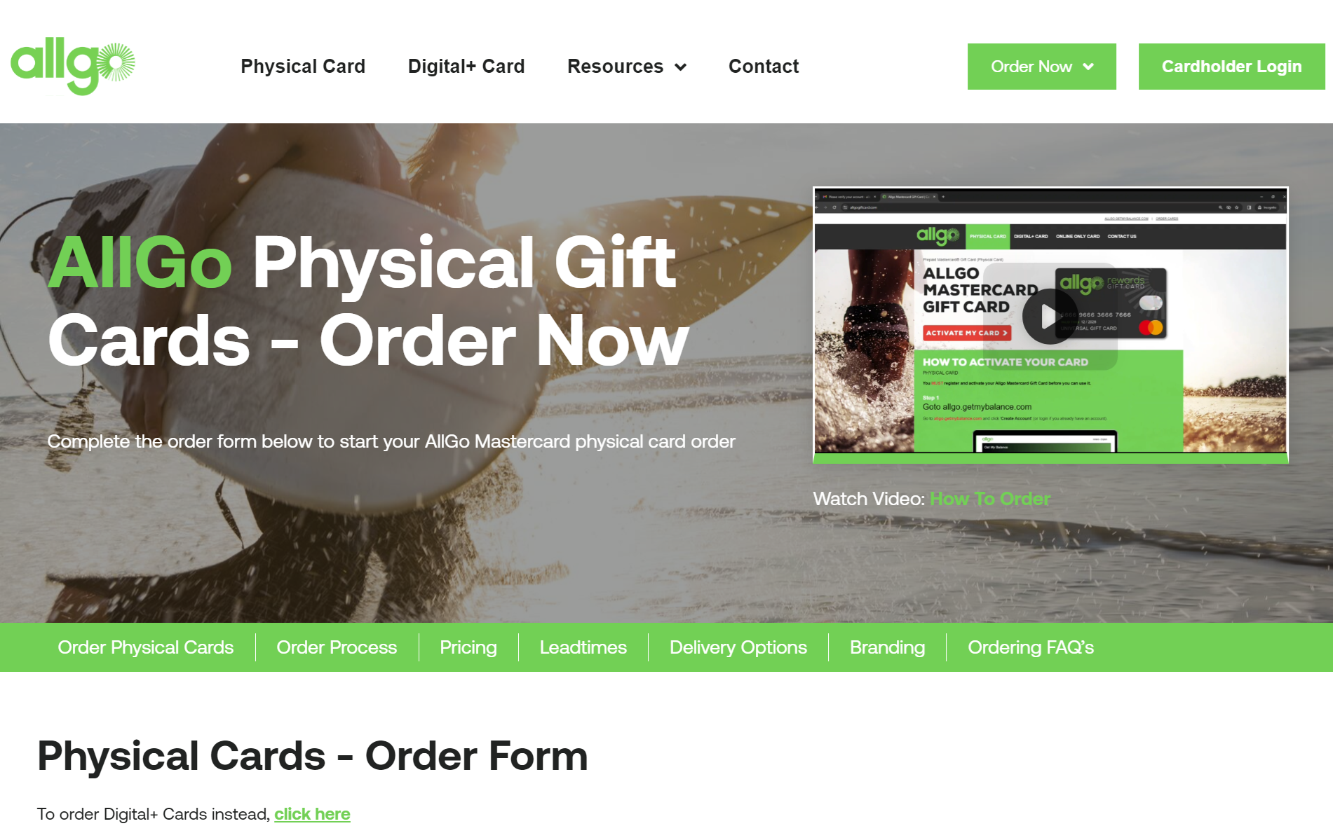 Order Physical Cards - AllGo Mastercard Gift Card