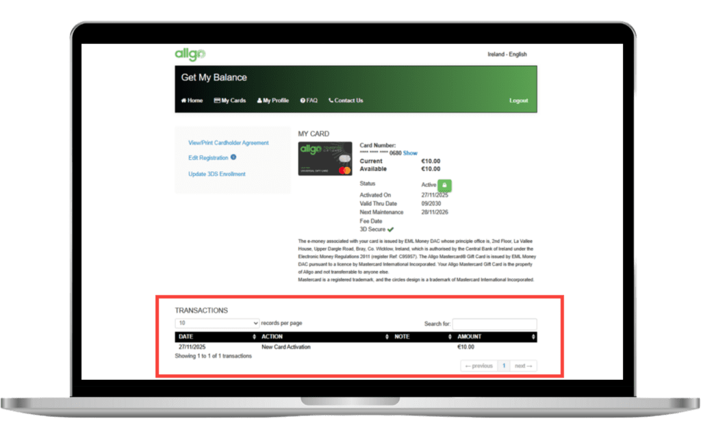 Physical Card - AllGo Mastercard Gift Card
