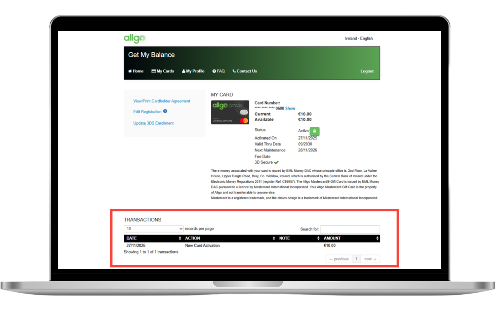 Physical Card - AllGo Mastercard Gift Card